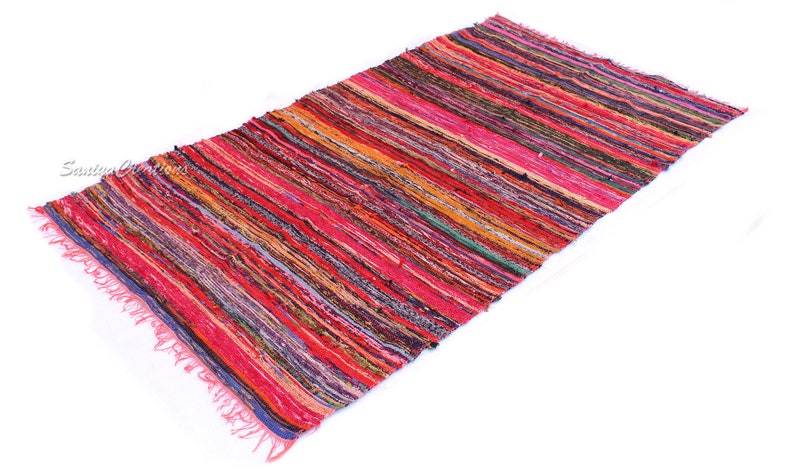 Hand Woven Colorful Chindi Rug Rags Area Rag Bohemian Indian Carpet ...