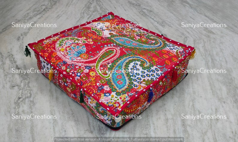 Indian Cotton Square Box Cushion Cover Handmade Cotton Quilted Chair ...