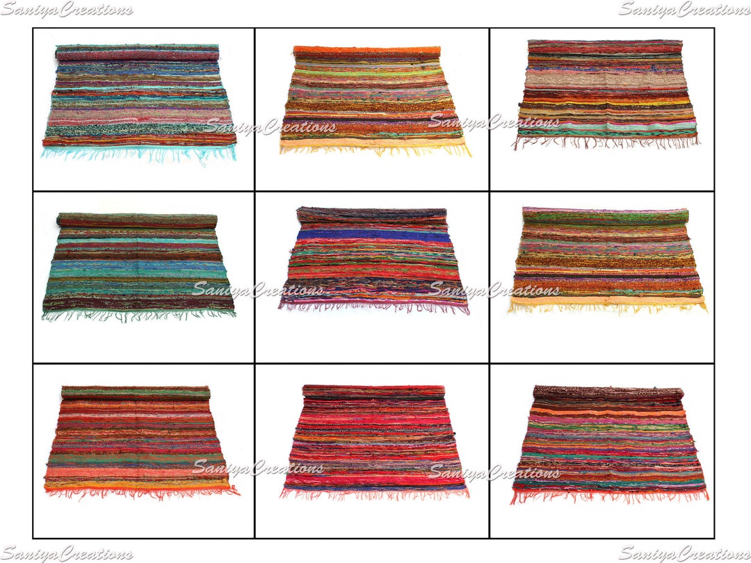 Hand Woven Colorful Chindi Rug Rags Area Rag Bohemian Indian Carpet ...