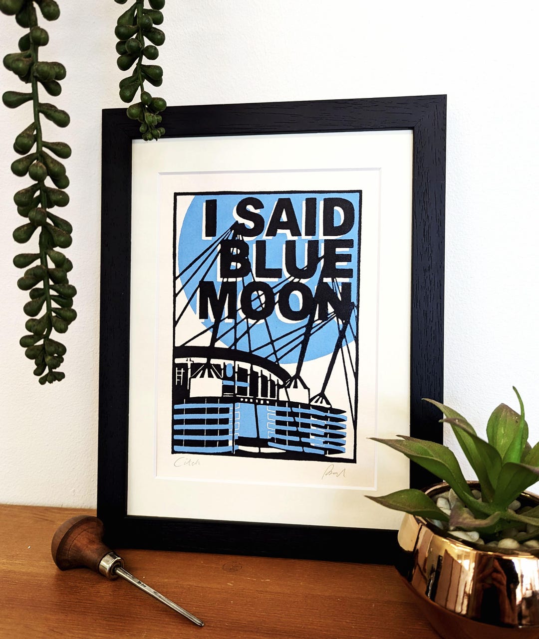 Etihad Blue Moon- Original Lino Print - Etsy
