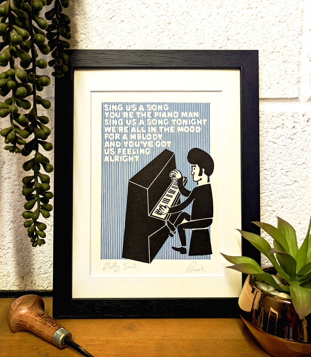 Billy Piano Man Original Lino Print - Etsy