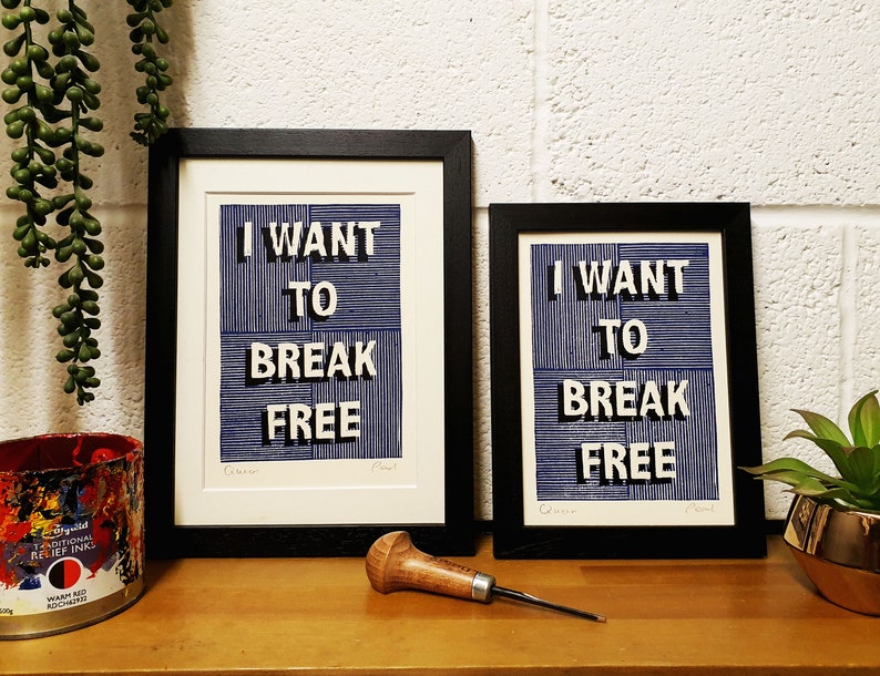 I Want to Break Free Patterned Lino Print - Etsy