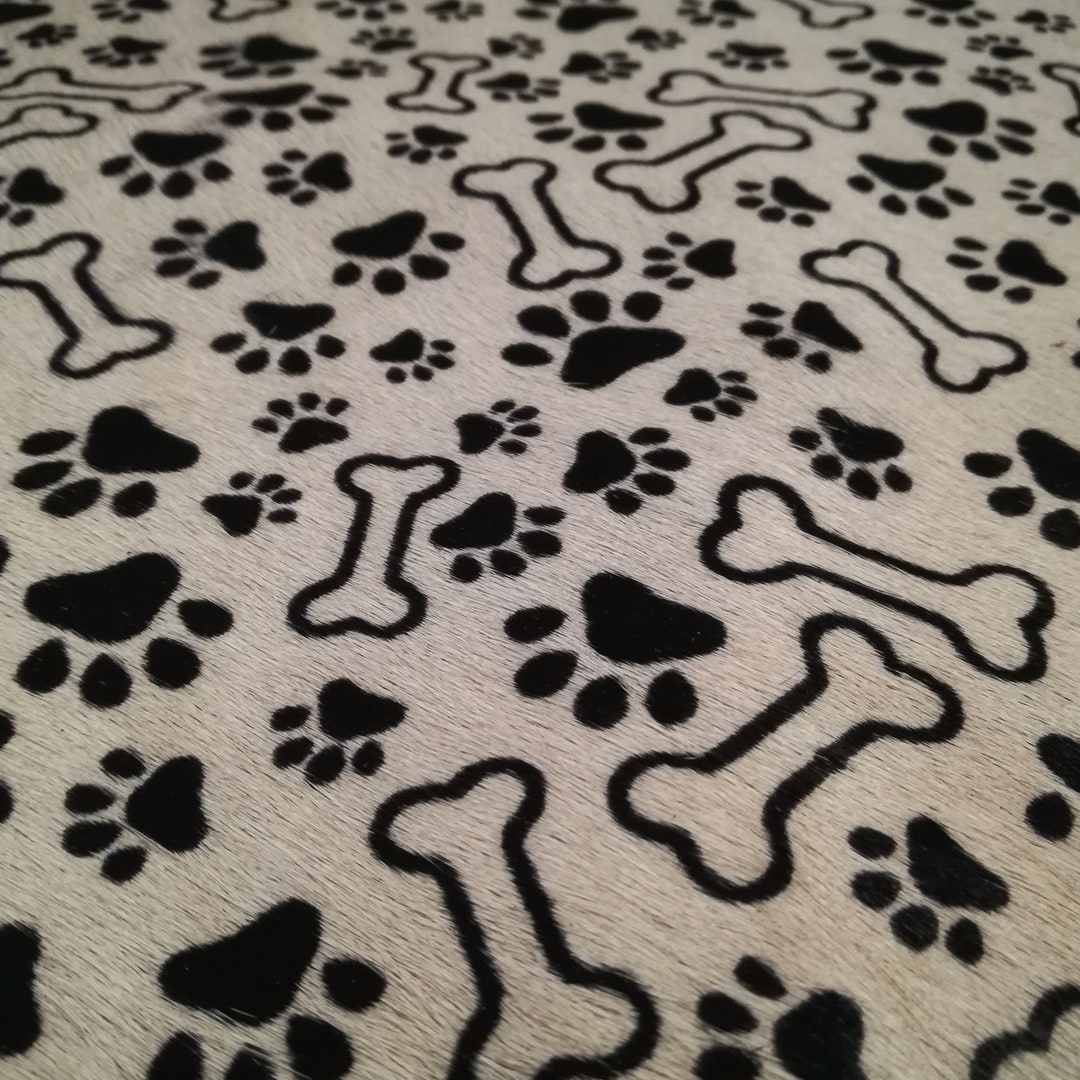 White Hair on Cow Hide Leather Hide Dog Bone and Paws Printed - Etsy