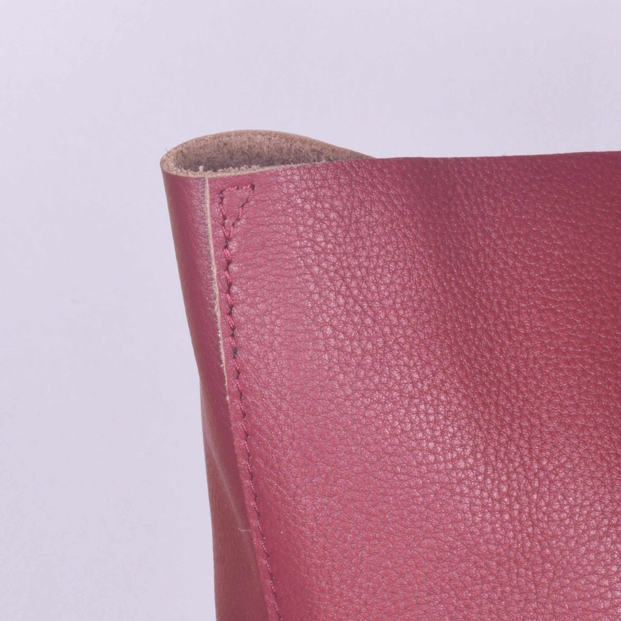 Maroon Leather Tote Bag Raw Edge Shopper Simple Purse Unlined - Etsy