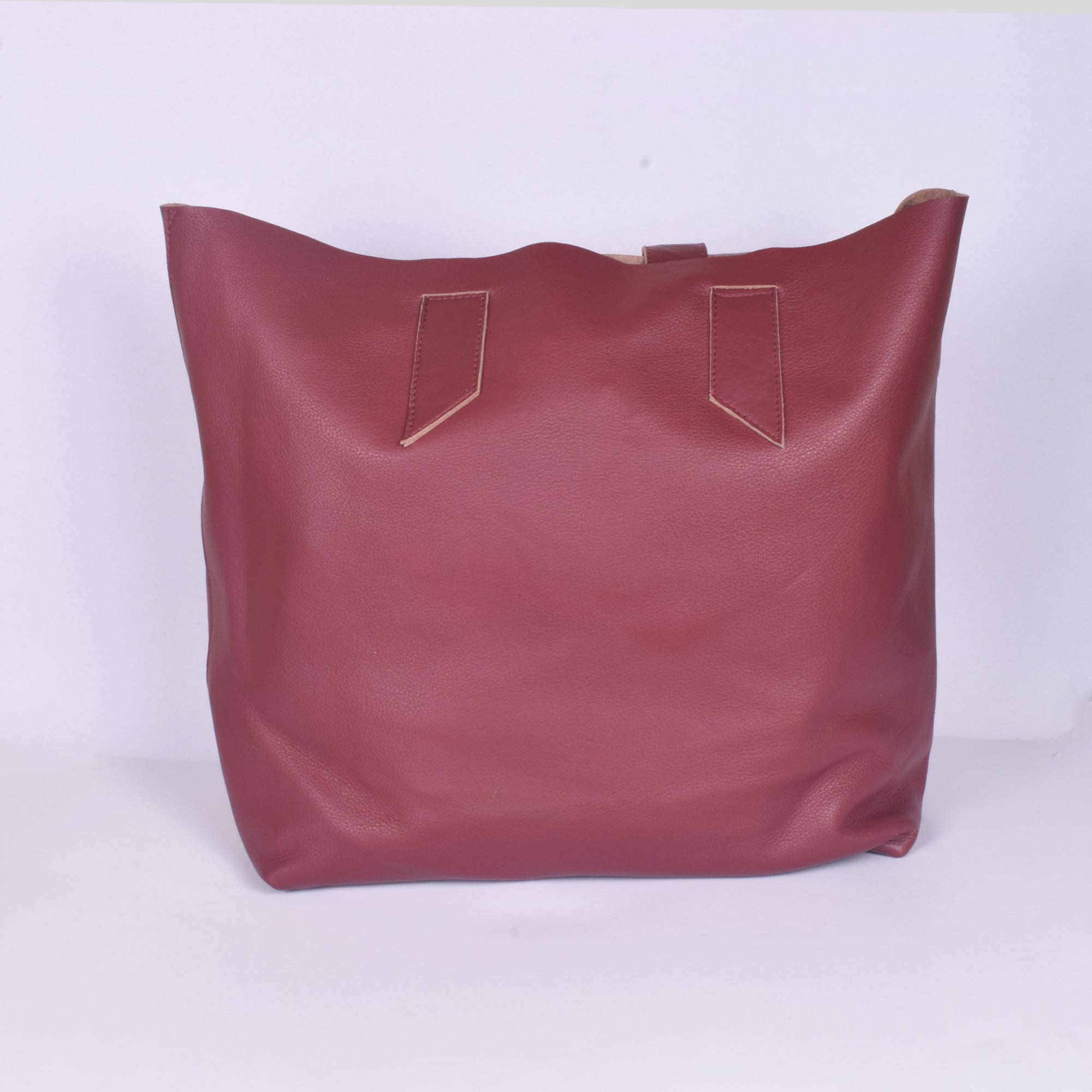Maroon Leather Tote Bag Raw Edge Shopper Simple Purse Unlined - Etsy