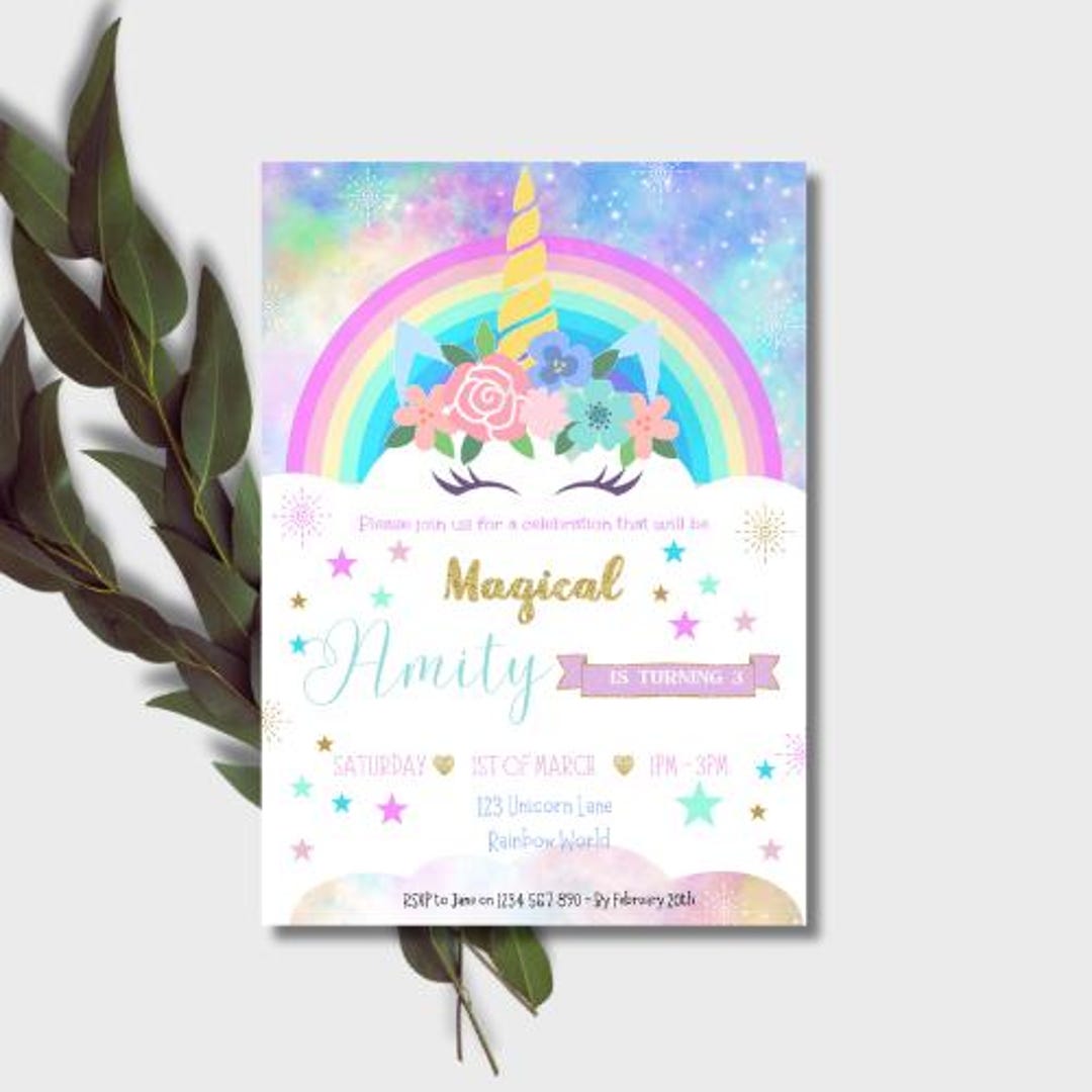 EDITABLE Unicorn Theme Birthday Invitation - Etsy