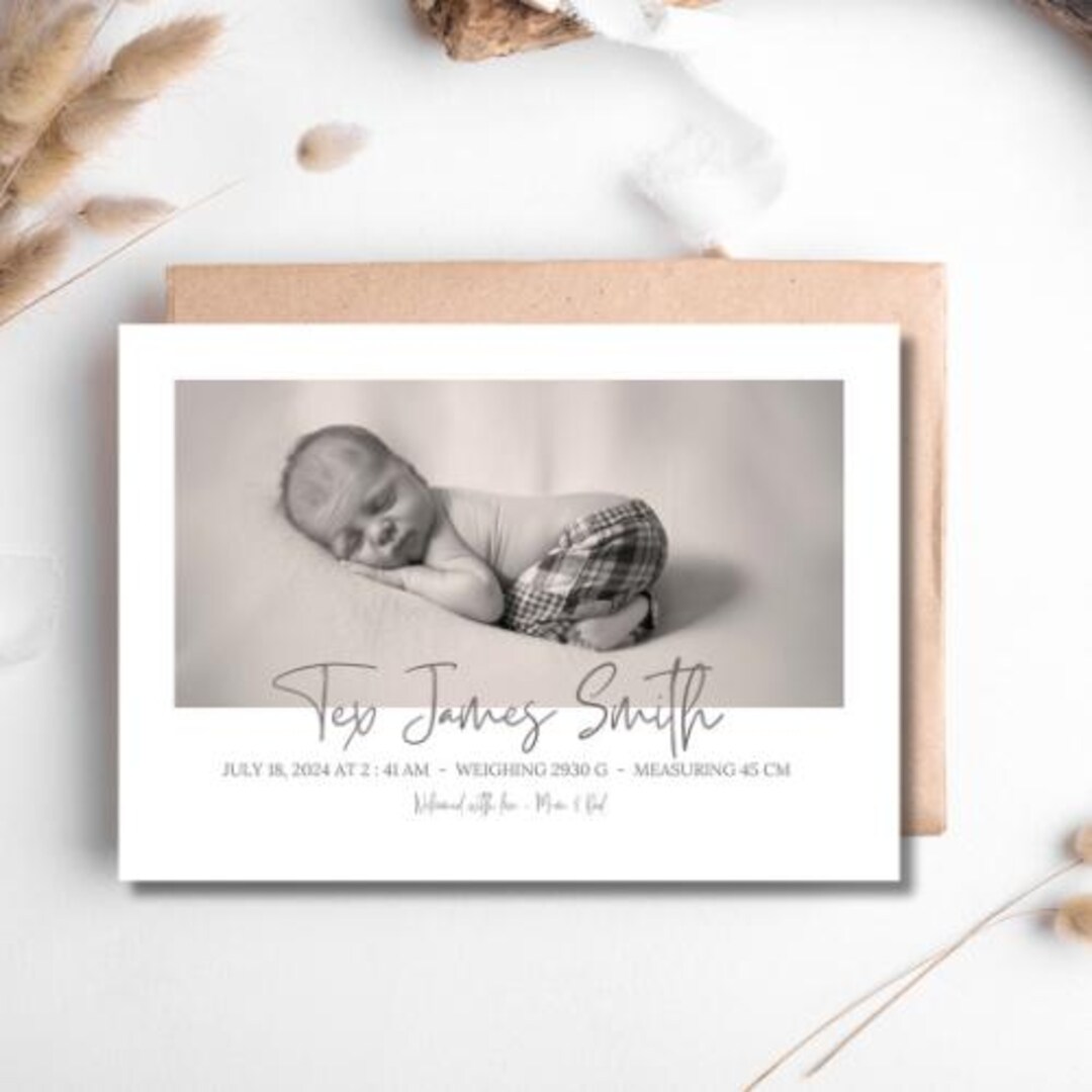 Birth Announcement Card, Printable Baby Announcement, Photo, Baby Girl ...