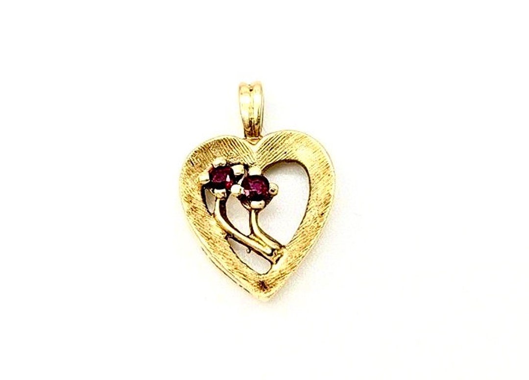 14K Yellow Gold Ruby Heart Pendant, 0.92g Wt., 1/2x1/2, Heart Pendant ...