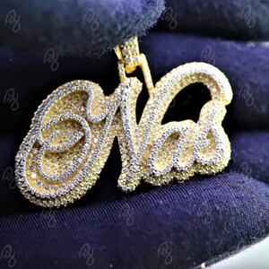 NAS Any Stylish Letter Fully Iced Out Two Tone Hip Hop Pendant ...