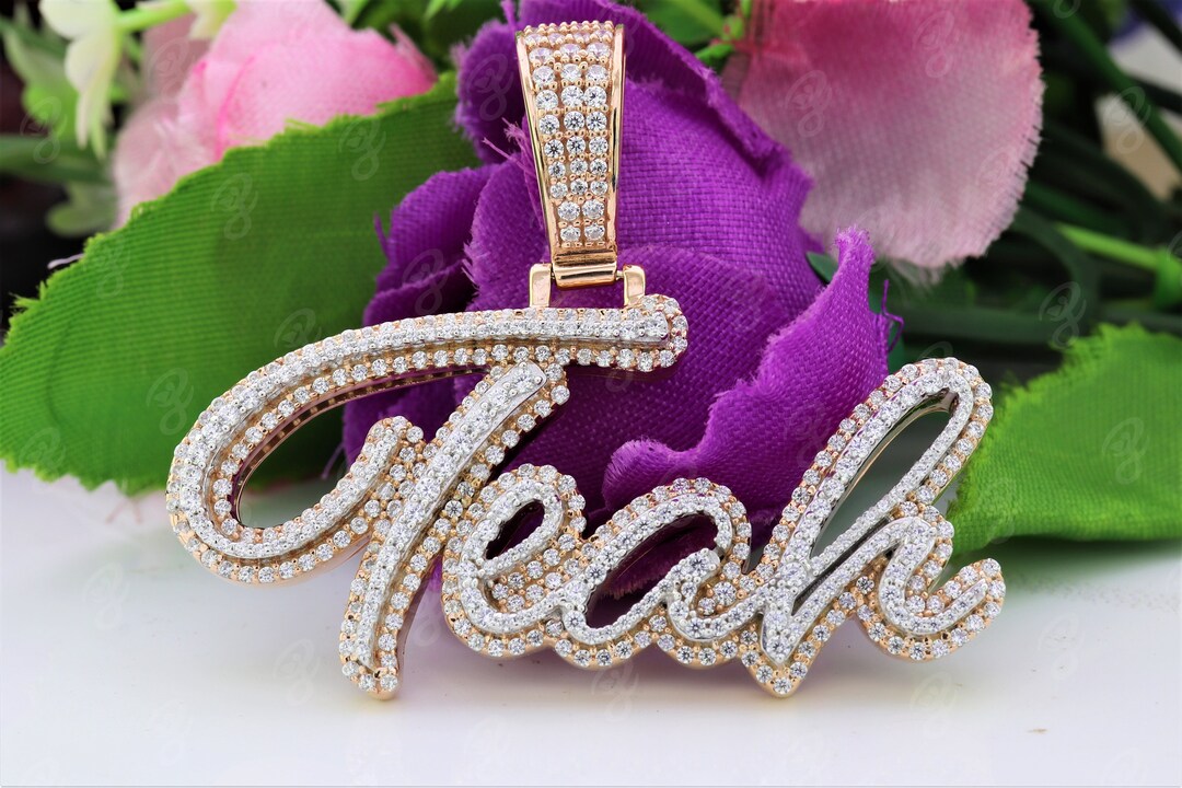 TEAH Cursive Writing Dual Tone Custom Hip Hop Pendant Designer Trendy ...