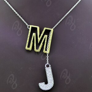 S925 MJ Two Initials Necklace With Chain Necklace Charm Yellow and ...
