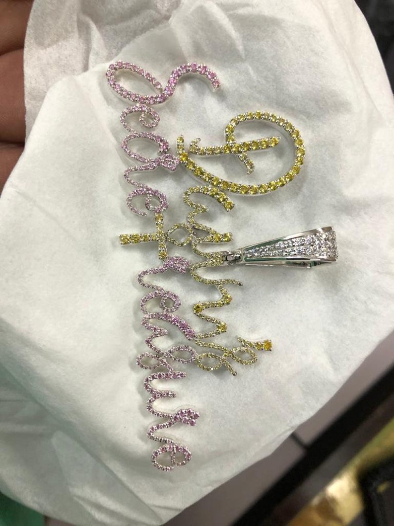 Color Stone Two Row Cursive Writing Custom Hip Hop Pendant - Etsy