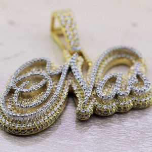 NAS Any Stylish Letter Fully Iced Out Two Tone Hip Hop Pendant ...