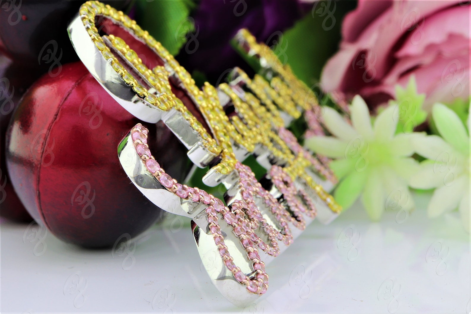 Color Stone Two Row Cursive Writing Custom Hip Hop Pendant - Etsy