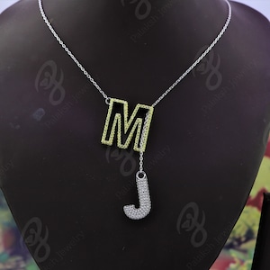 S925 MJ Two Initials Necklace With Chain Necklace Charm Yellow and ...