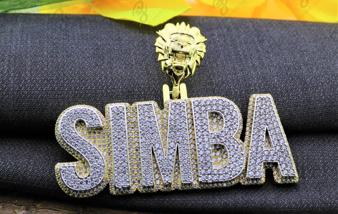 3.001.20 SIMBA With Lion Face Bail Dual Tone Gold Finished Fully Iced ...