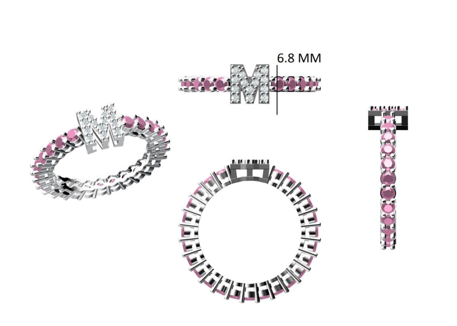 M Letter Ring Red Stone Initial Ring Letter Tiny Ring - Etsy