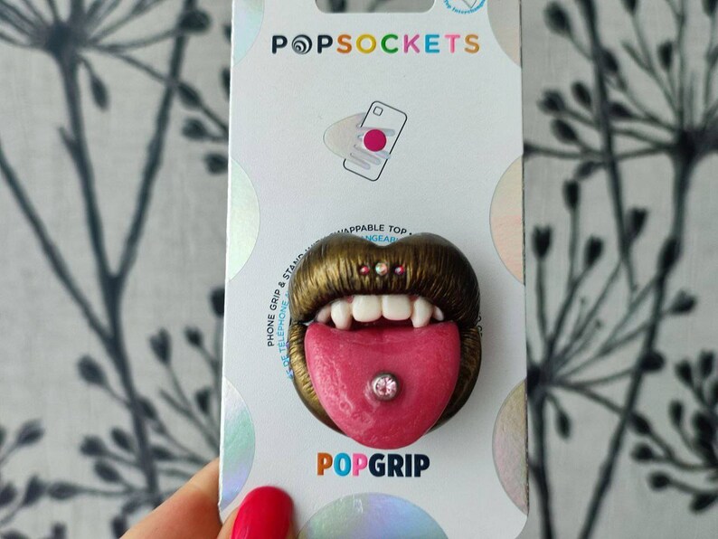 Golden Lips Pop Socket Realistic Mouth Wet Piercing Tongue - Etsy