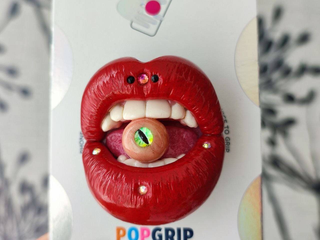Pop Socket Mouth Realistic Lips Tongue Reptile Eye Swarovski - Etsy