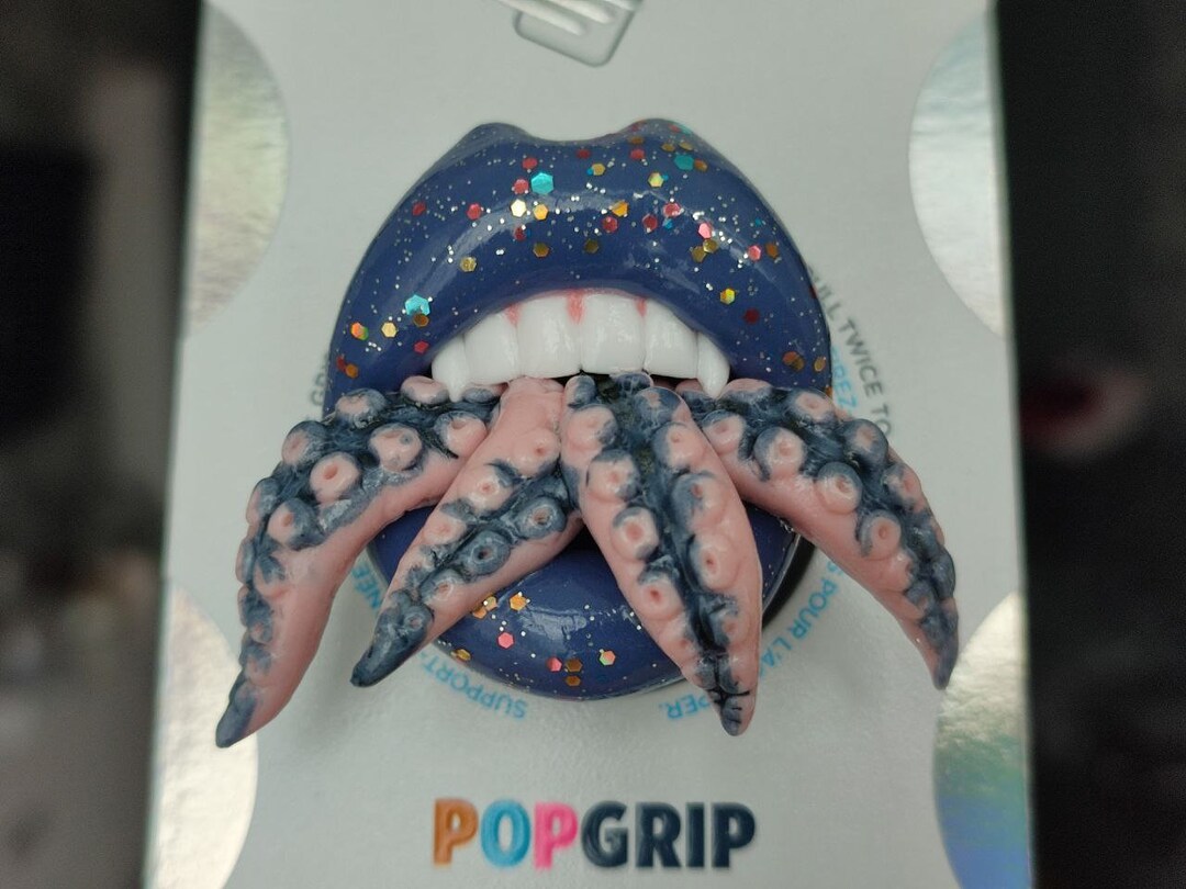 Indigo Lips Pop Socket, Realistic Dark Blue Mouth Octopus Tentacles ...