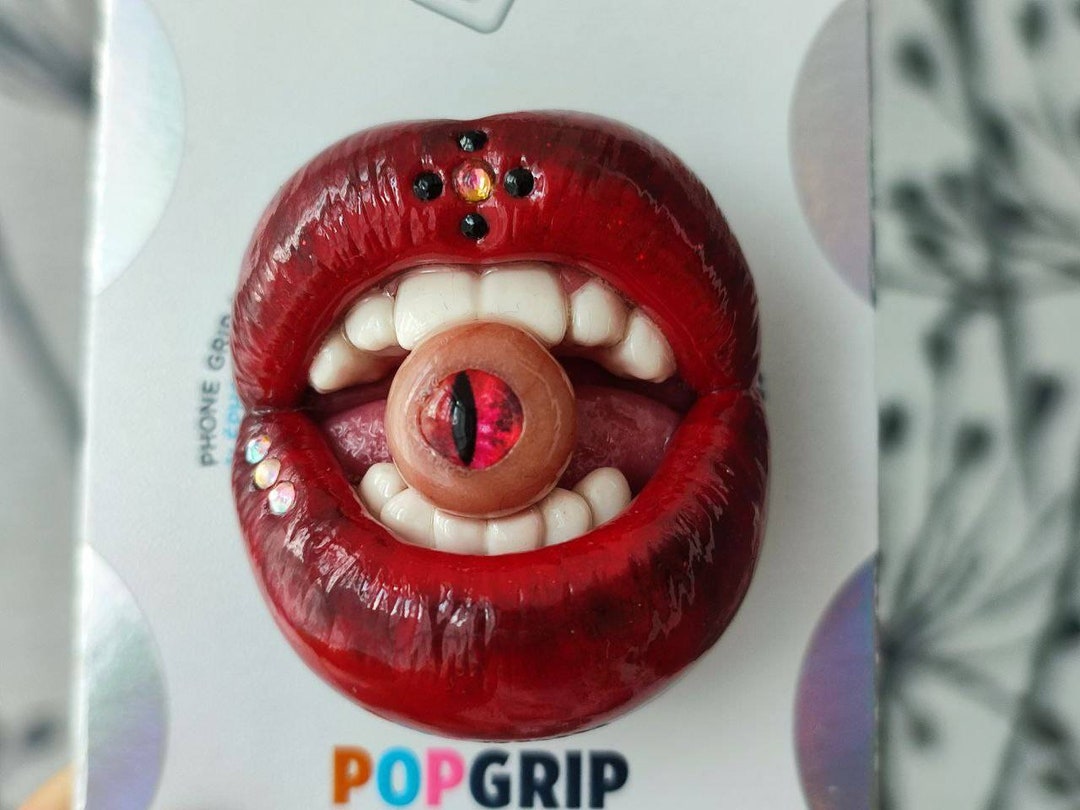 Red Lips Realistic Mouth Pop Socket, Reptile Eye Swarovski Crystals ...