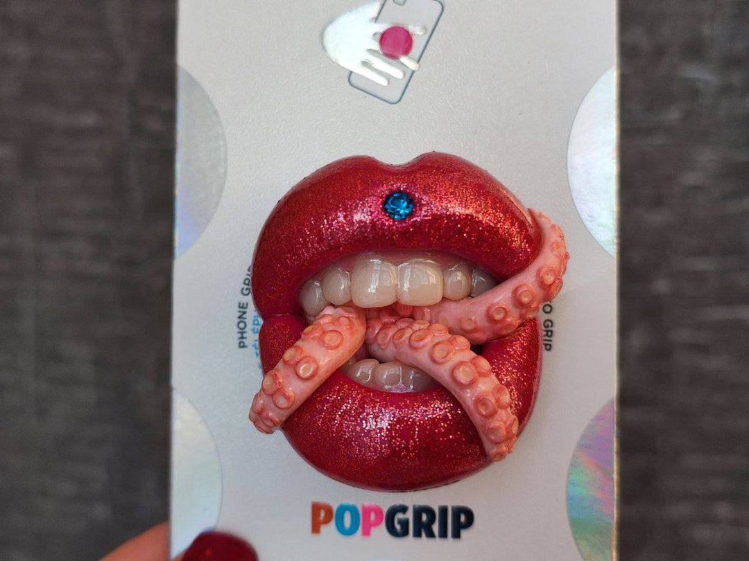 Realistic Mouth Pop Socket Red Lips Golden Shine Octopus - Etsy