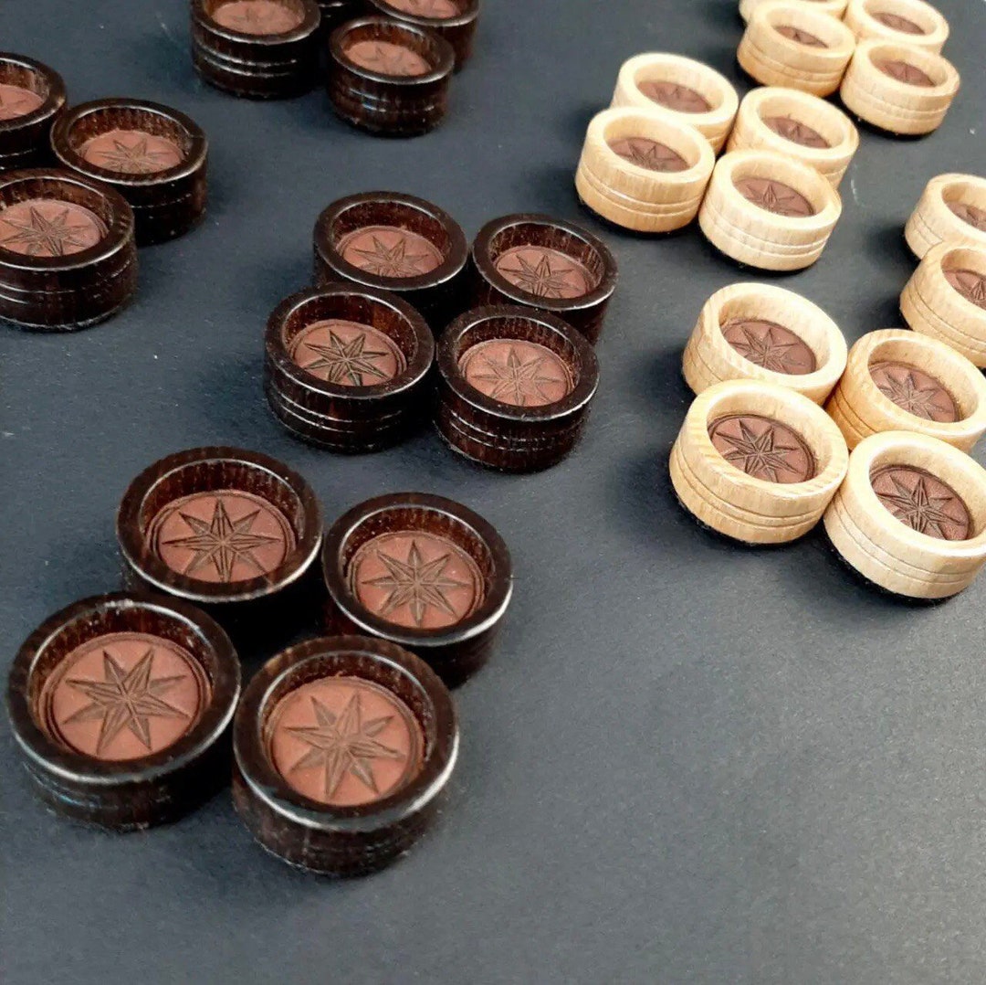 Handmade Wooden Backgammon Checkers Checkers for Greek Tavli 32 Pcs & 3 ...