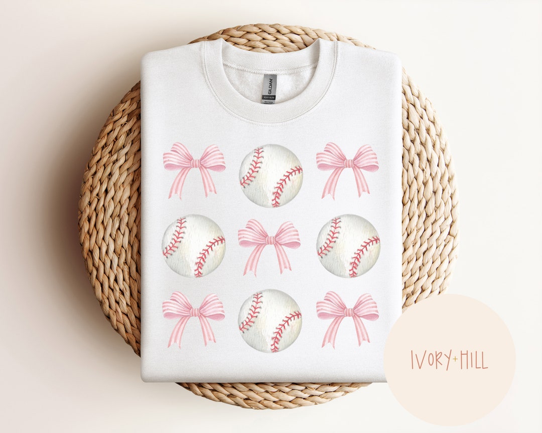 Pink Watercolor Coquette Bows and Baseballs, Digital Designs and ...