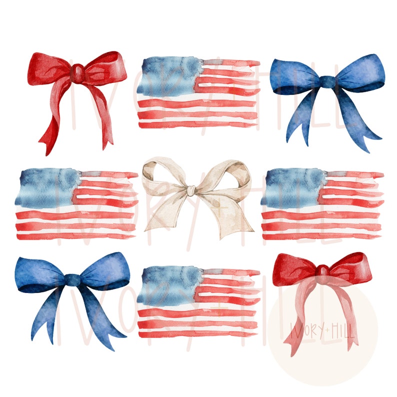 American Flag Bows Coquette PNG, Digital Designs and Clipart for Sublimation and Inkjet Printing ...