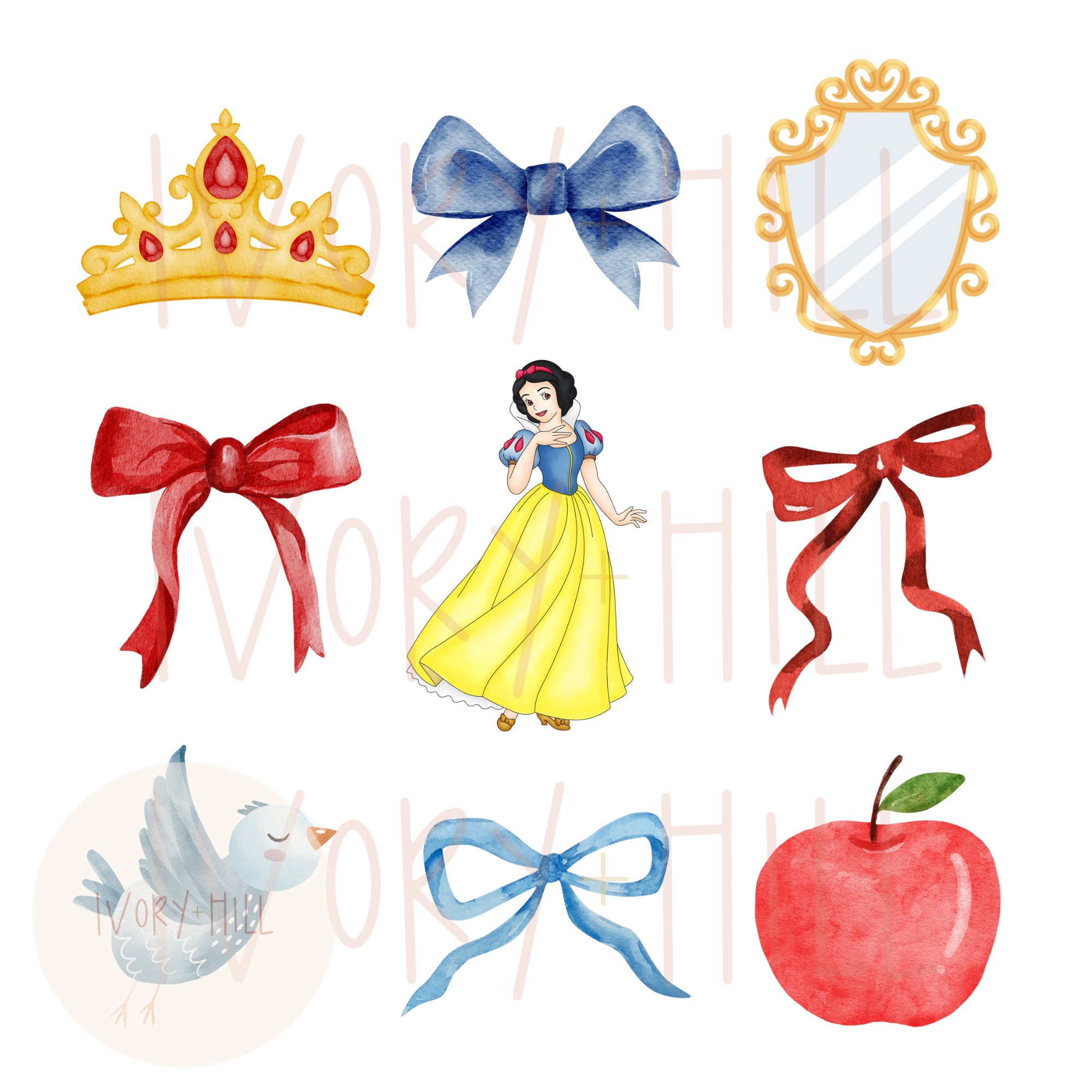 Snow Princess Coquette Bows Watercolor PNG, Digital Designs and Clipart ...