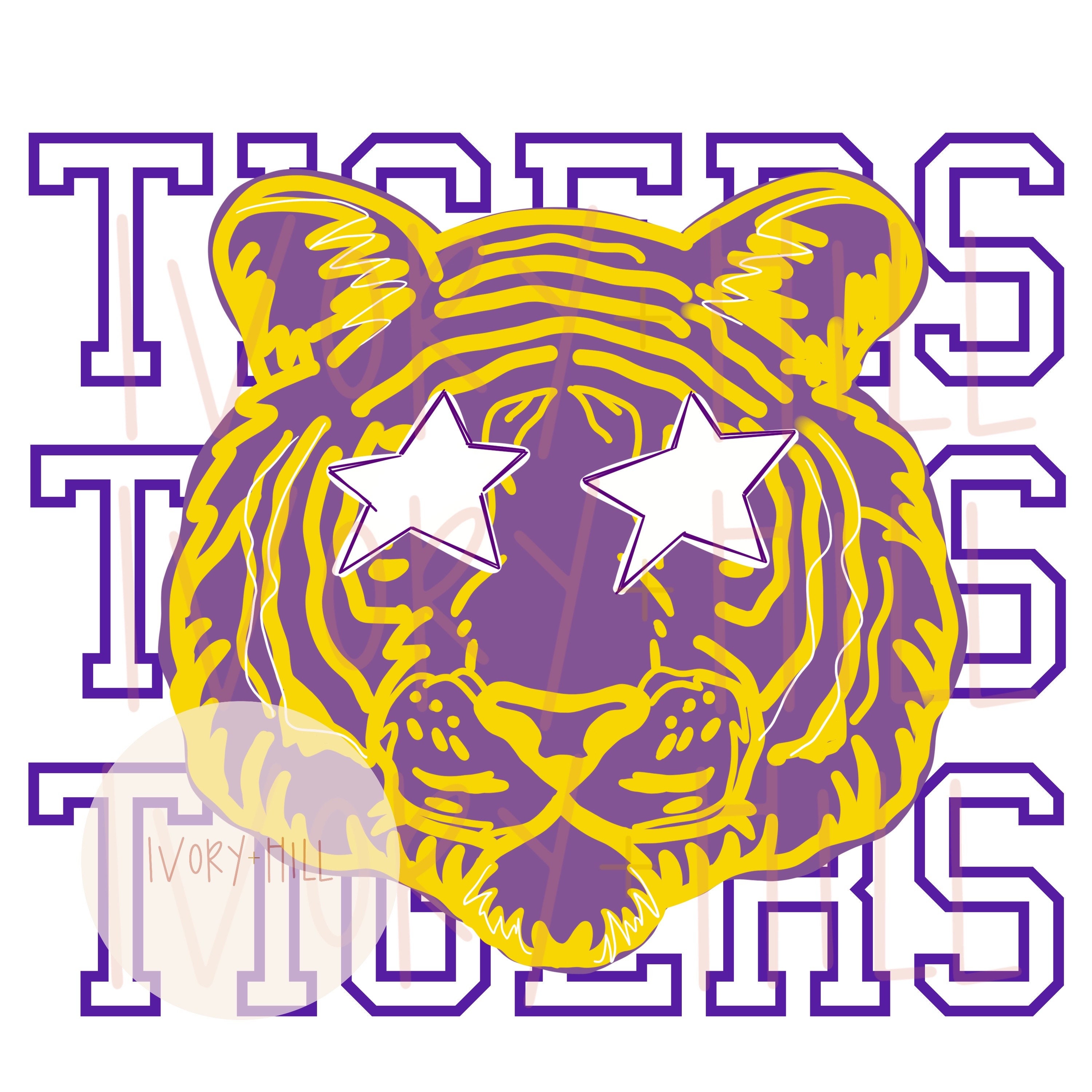 Purple and Yellow TIGER Head - Digital Design, Digital Download, Png ...