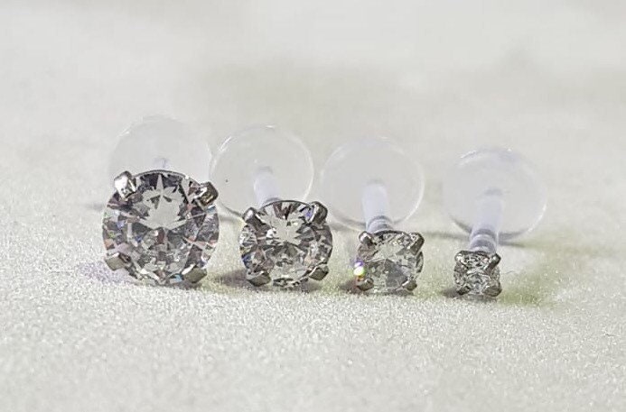 CLEAR Bioflex Labret Stud 16g Crystal Cartilage/tragus - Etsy UK