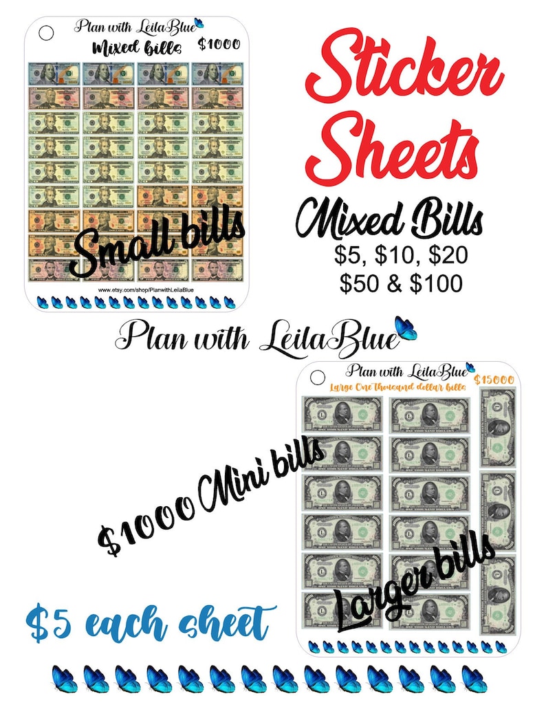 Mini Cash Stickers - Etsy
