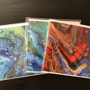 Acrylic Pour Greetings Cards, the ‘galaxy Pour’ Collection. Set of ...