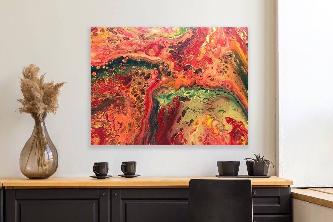 Acrylic Pour Painting, Abstract Original Fluid Art on Large Canvas ...