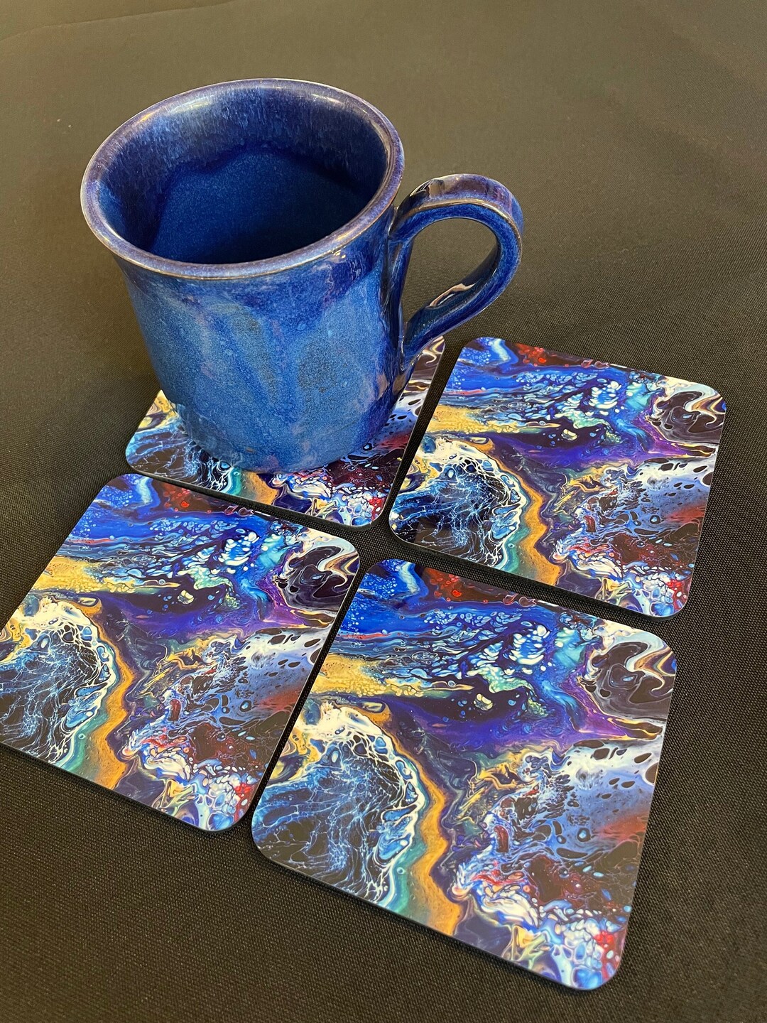 Acrylic Pouring Art Coasters, Set of 4 Boxed, Abstract Fluid Art Design ...