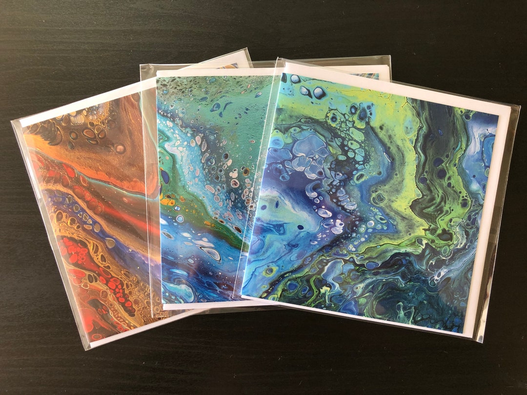 Acrylic Pour Greetings Cards, the ‘galaxy Pour’ Collection. Set of ...