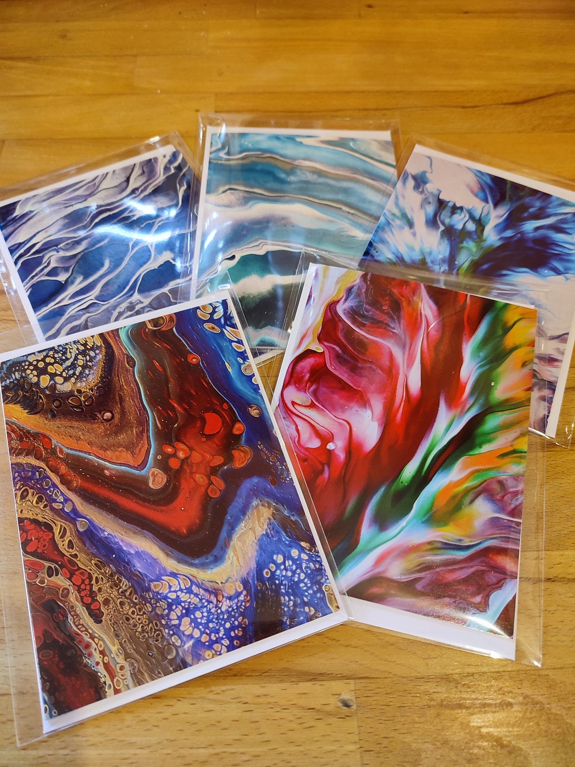 Greetings Cards, Acrylic Pour, Fluid Art, Variety Pack of 5, Limited ...