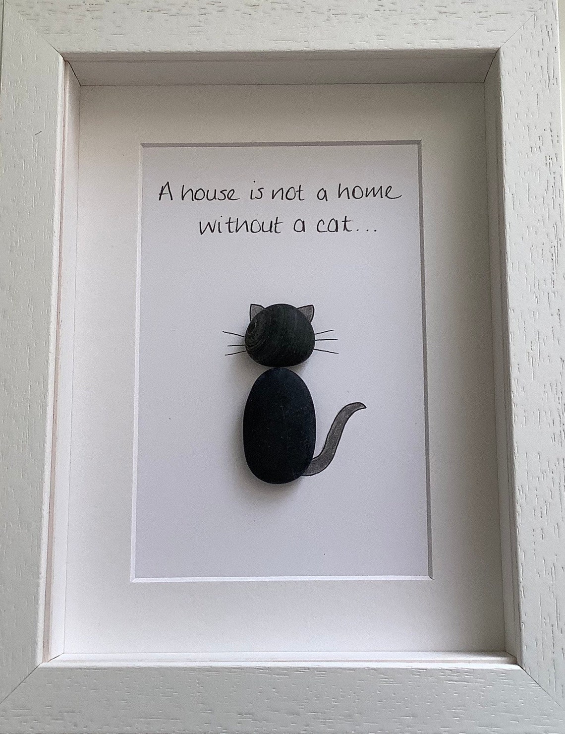 Framed Cat Pebble Art Cat Lover Gift Animal Pebble Art Gift - Etsy