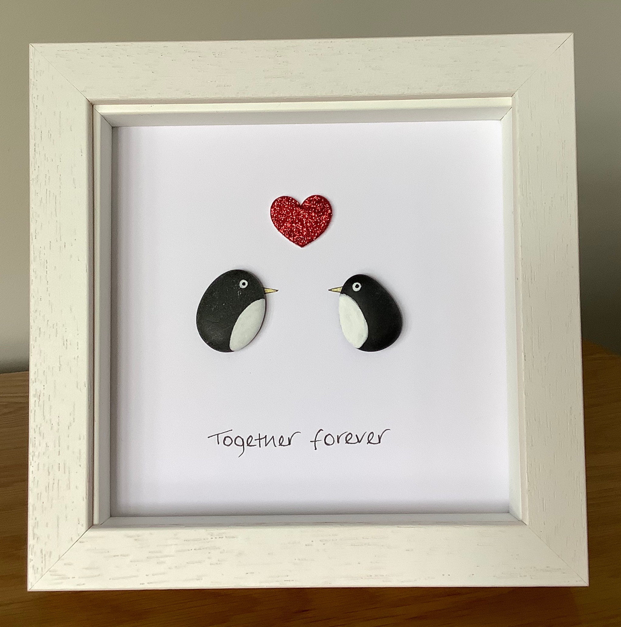 Penguin pebble art frame wedding gift anniversary gift love | Etsy