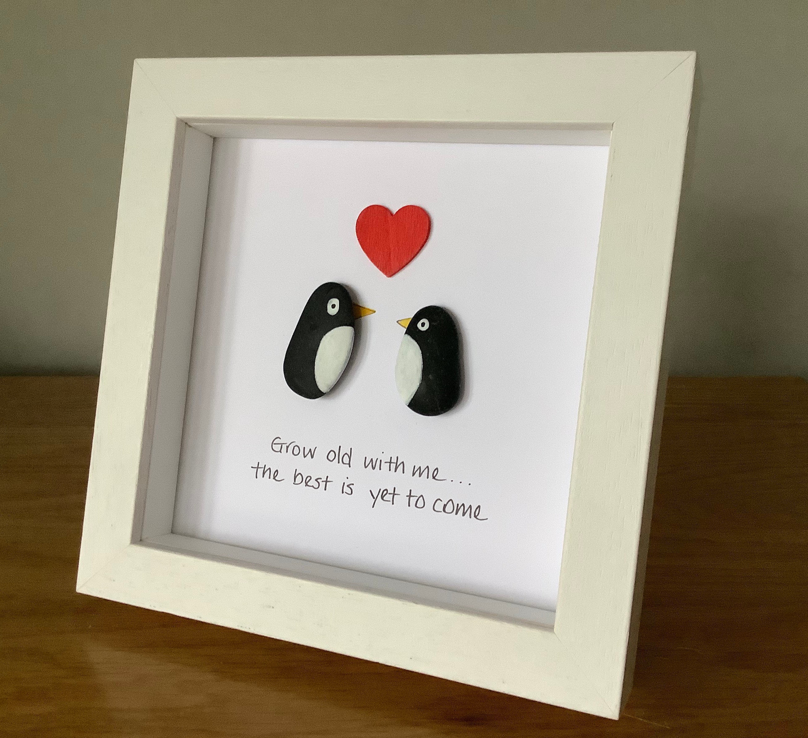 Penguin Pebble Art Frame, Handmade Wedding Gift, Anniversary Gift, Love ...