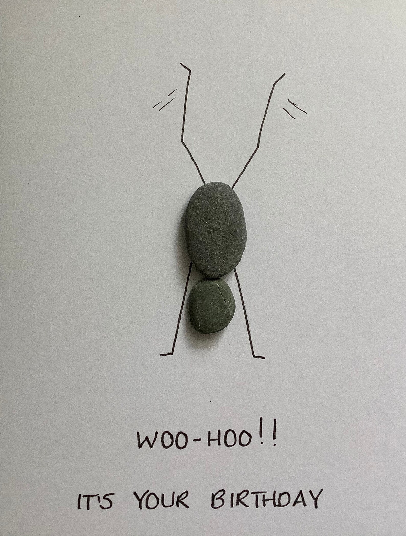 Handmade Fun Pebble Birthday Card, Hand Drawn Stick Person, Friend ...