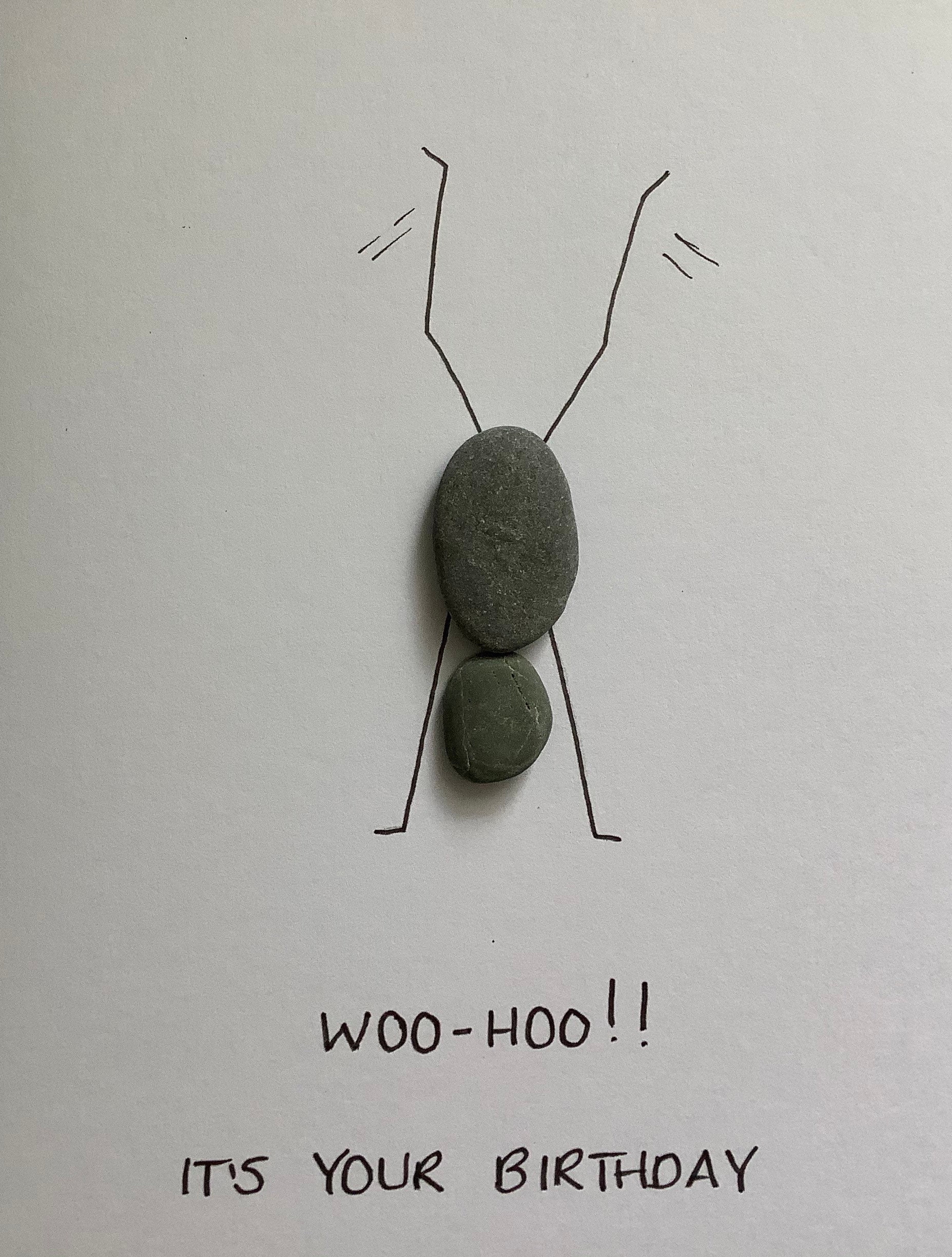 Handmade Fun Pebble Birthday Card, Hand Drawn Stick Person, Friend ...