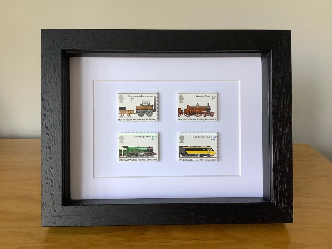 Railway Engine Royal Mail Stamps, Steam Train Gift, Framed Train Stamps ...