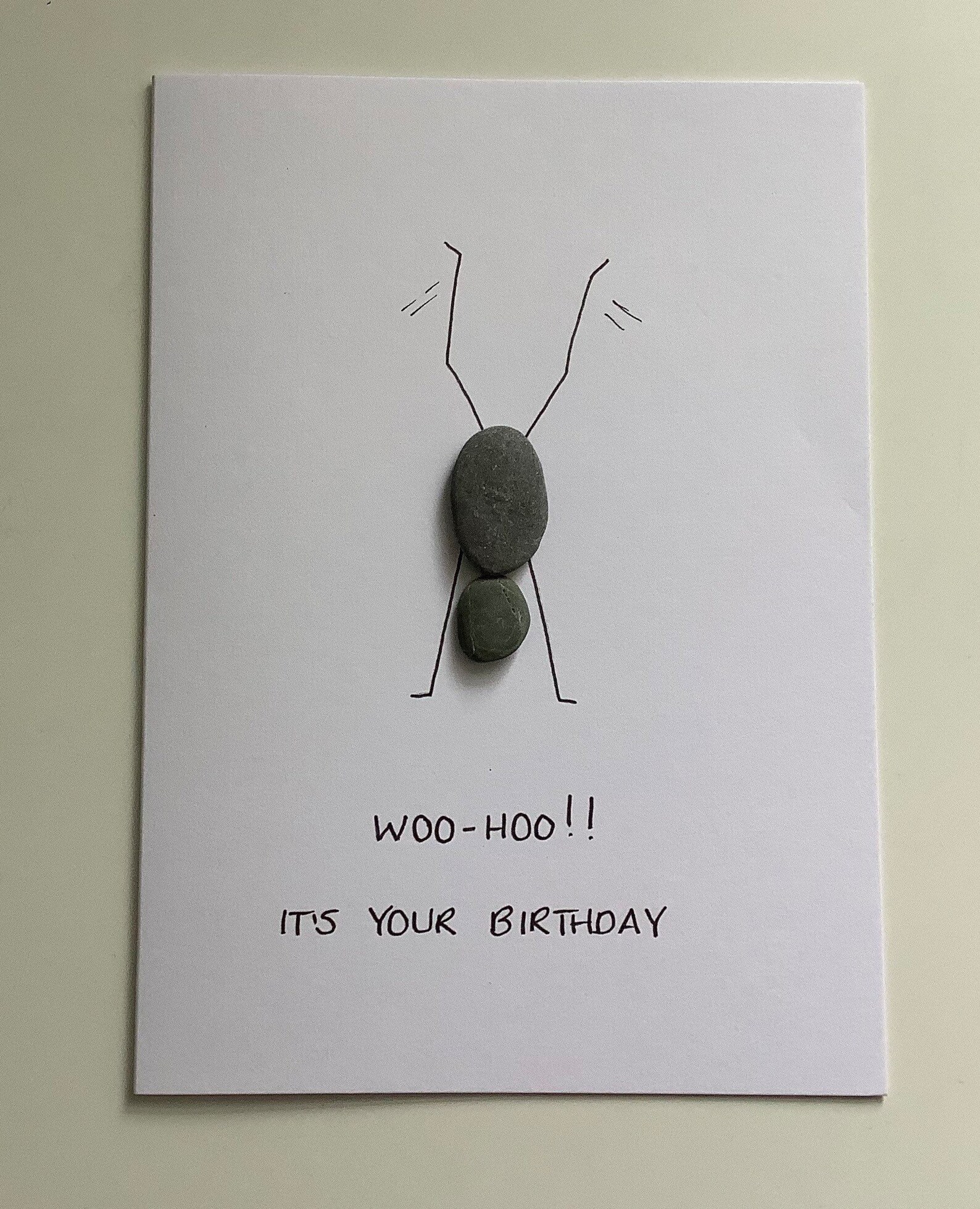 Handmade Fun Pebble Birthday Card, Hand Drawn Stick Person, Friend ...