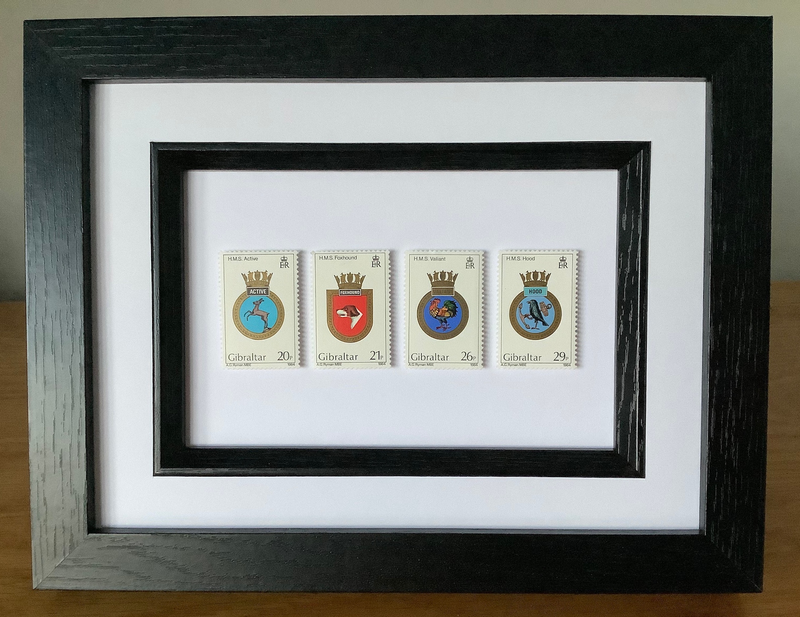 Royal Navy Ships Crests Postage Stamps, HMS Active, Foxhound, Valiant ...