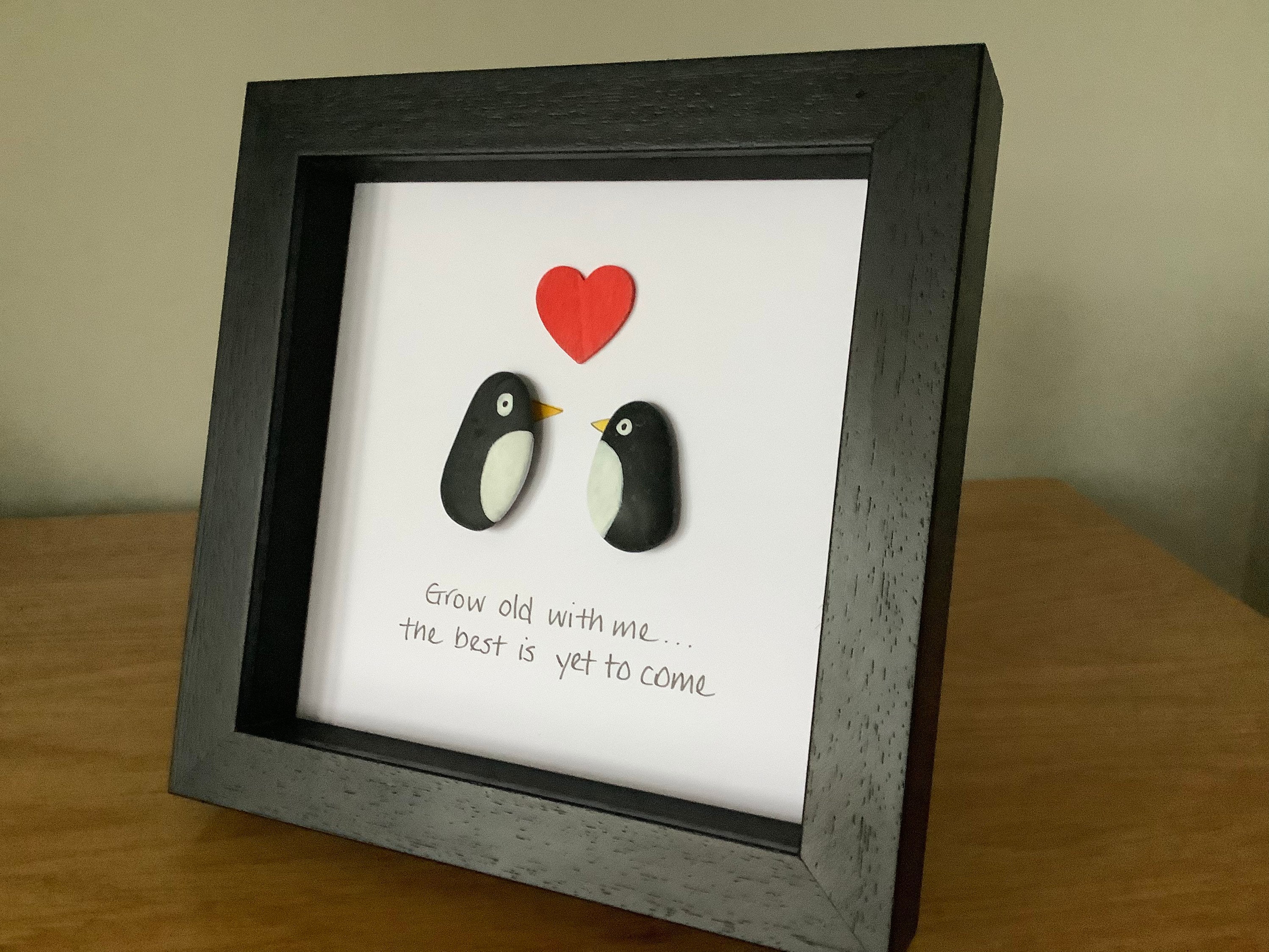 Penguin Pebble Art Frame, Handmade Wedding Gift, Anniversary Gift, Love ...