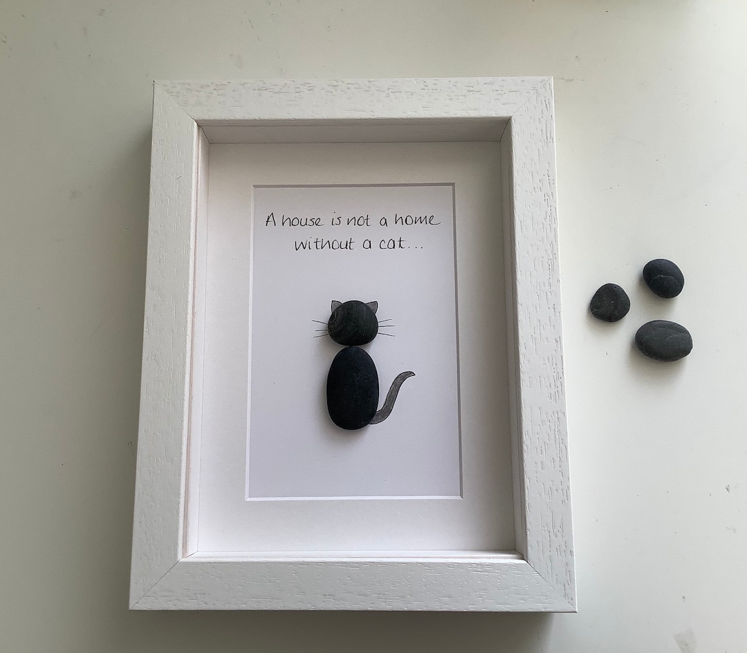 Framed Cat Pebble Art, Cat Lover Gift, Animal Pebble Art, Gift for Her ...