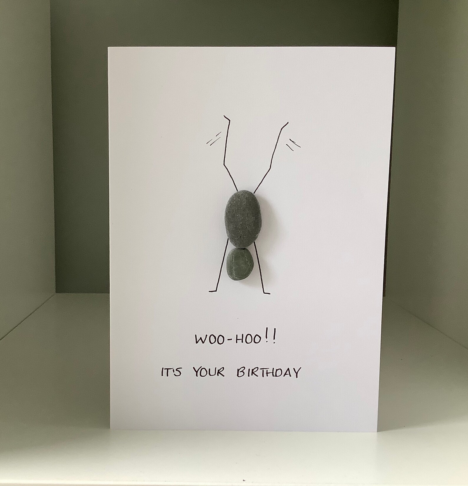 Handmade Fun Pebble Birthday Card, Hand Drawn Stick Person, Friend ...
