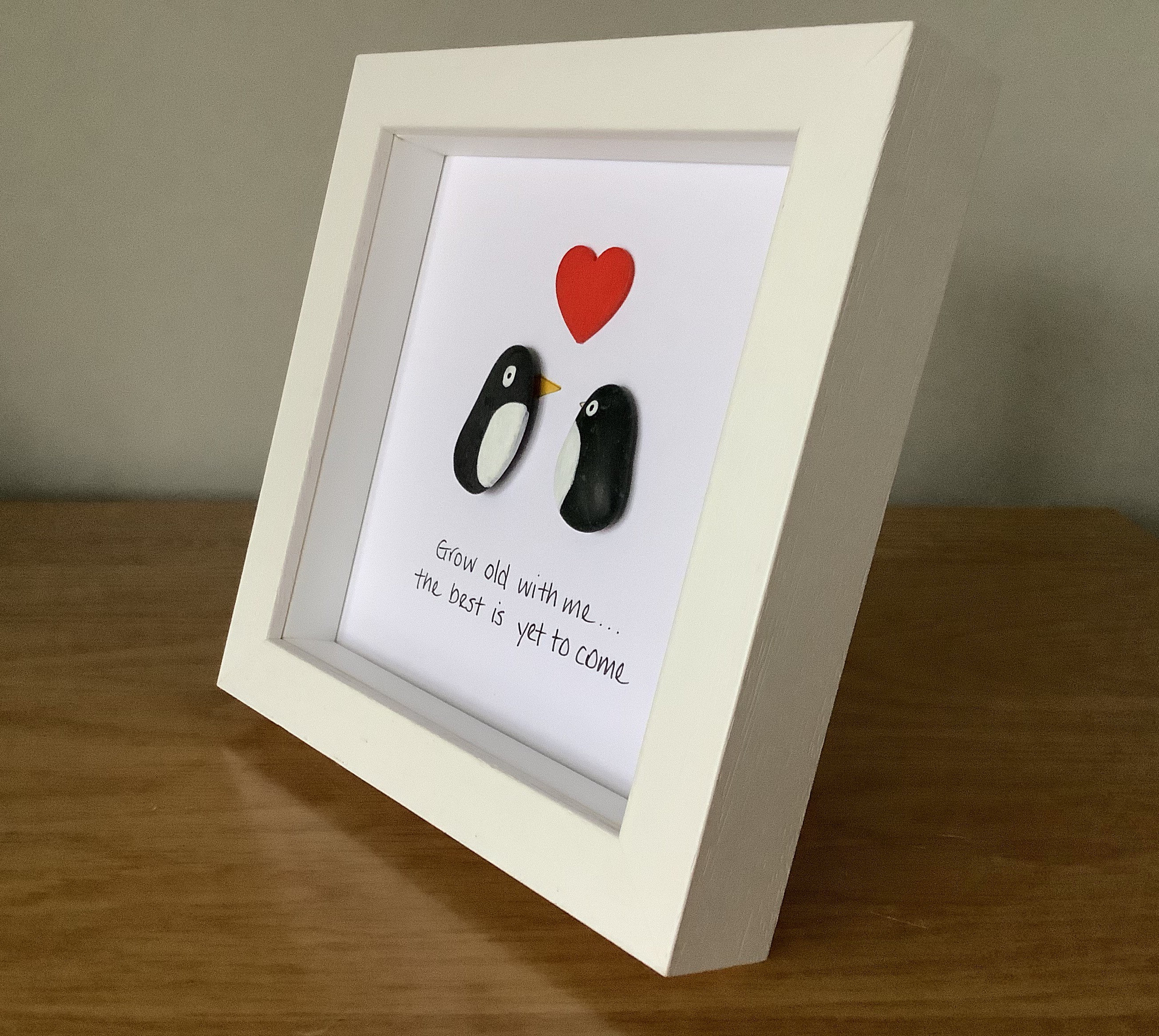 Penguin Pebble Art Frame, Handmade Wedding Gift, Anniversary Gift, Love ...